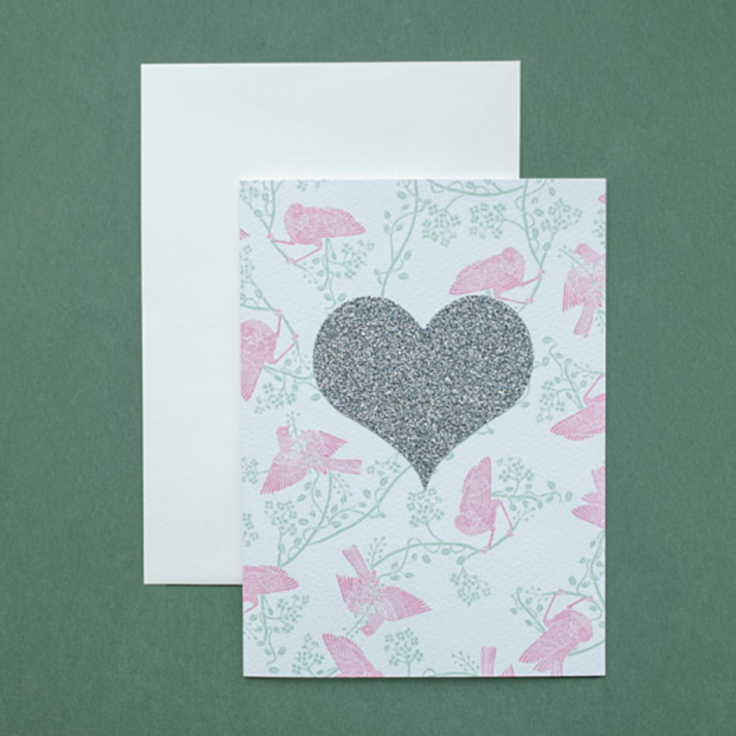 Pink Bird Heart - Greeting Card – Hanji Gifts